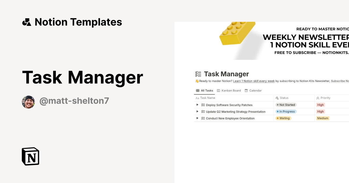 Task Manager Template by Matt Shelton | Notion Marketplace
