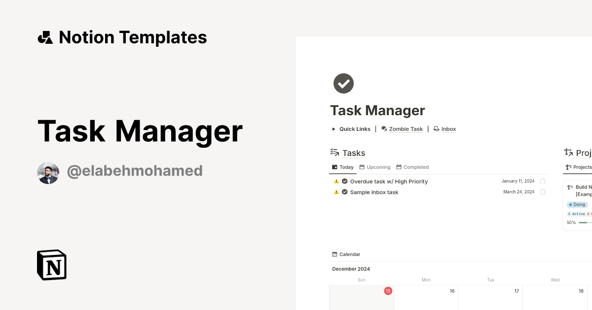 Task Manager Template by Elabeh Mohamed | Notion Marketplace