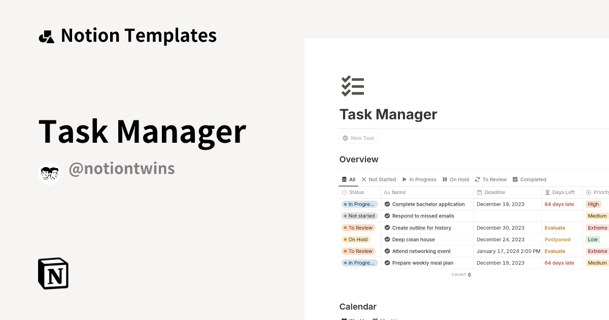 Task Manager Template by NotionTwins | Notion Marketplace