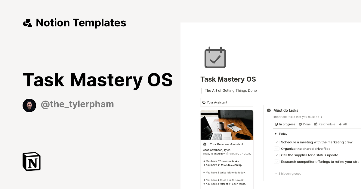 Task Mastery OS Template by Tyler Pham | Notion Marketplace
