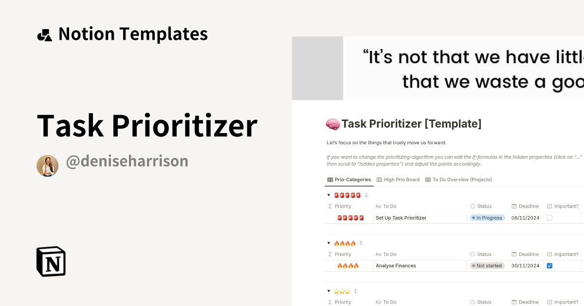 Task Prioritizer Template | Notion Marketplace