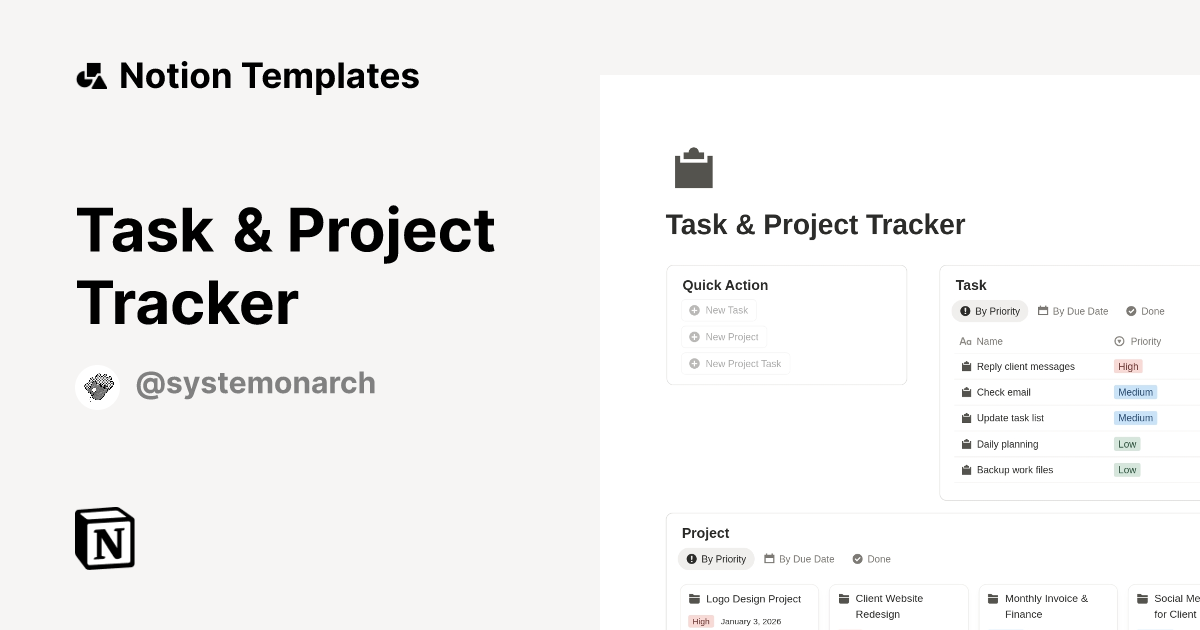 Task & Project Tracker Template | Notion Marketplace