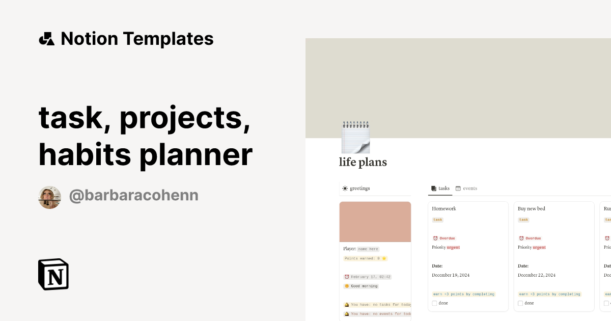 task, projects, habits planner Template by Bárbara cohen | Notion Marketplace