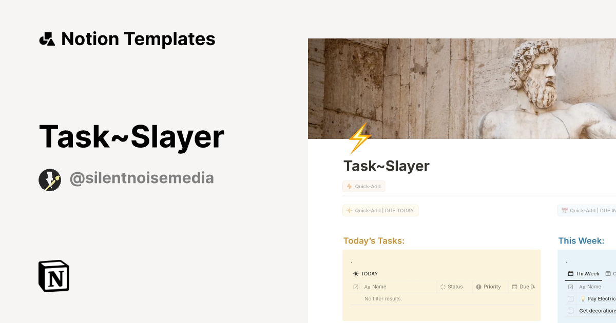 Task~Slayer Template by Silent Noise Media | Notion Marketplace