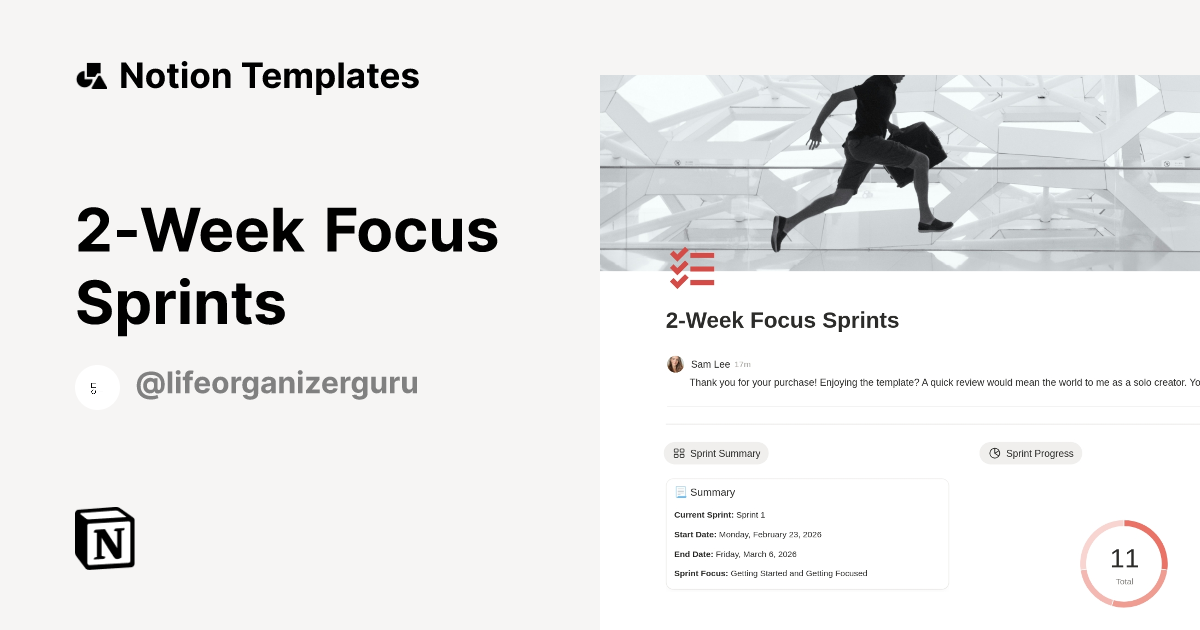 2-Week Focus Sprints Template by Life Organizer Guru | Notion Marketplace