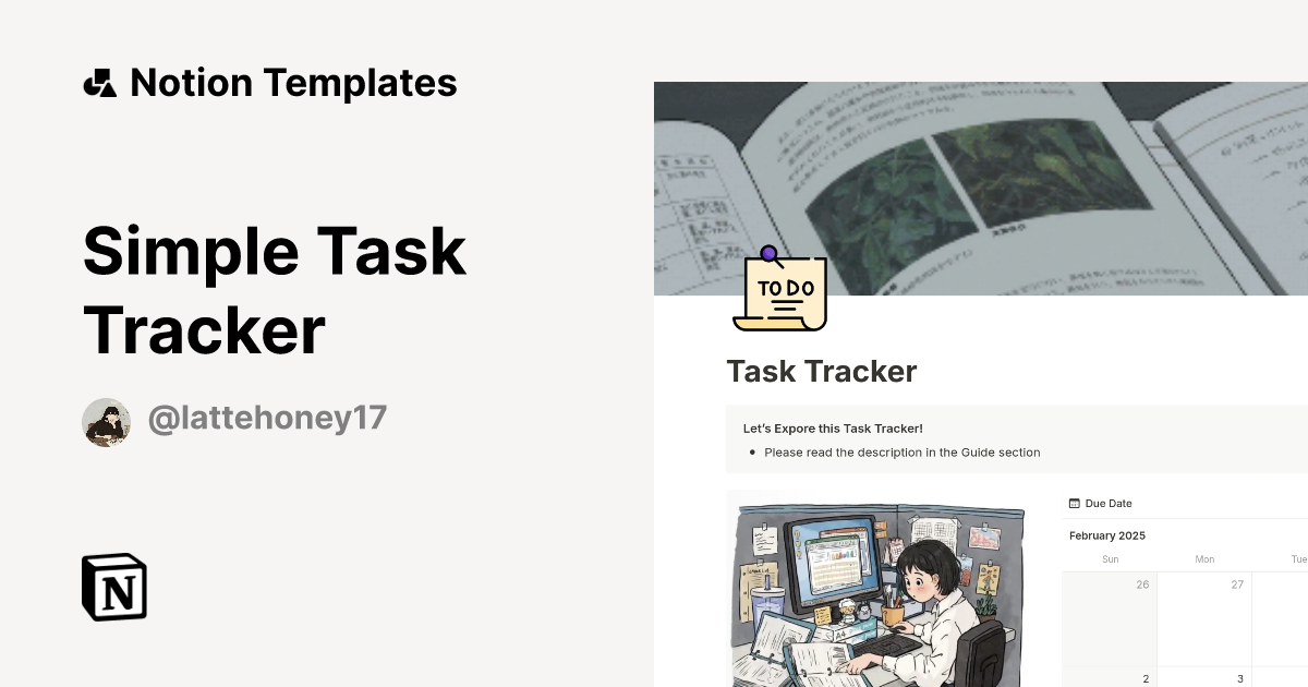 Simple Task Tracker Template by LatteHoney | Notion Marketplace