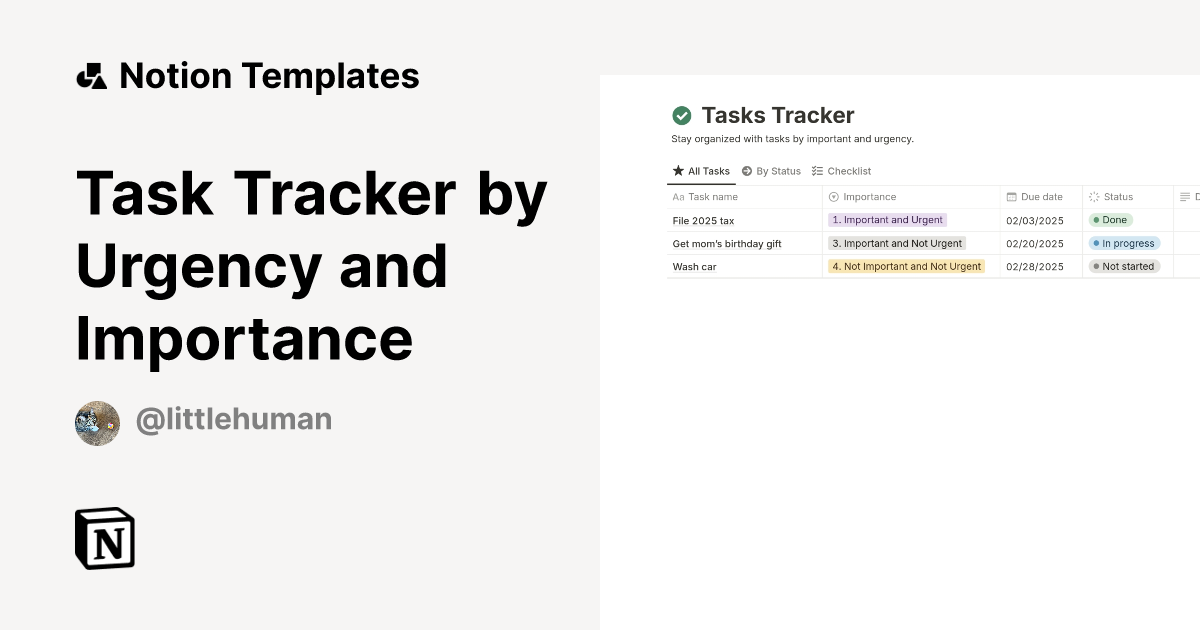 Task Tracker by Urgency and Importance Template | Notion Marketplace