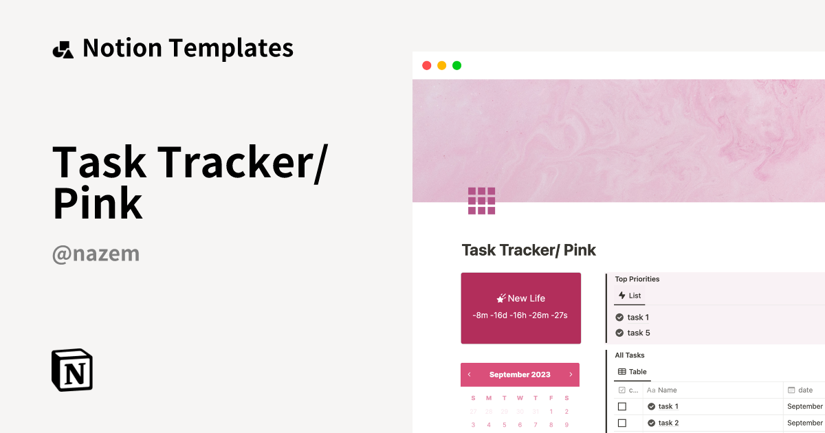 Task Tracker/ Pink Template | Notion Marketplace
