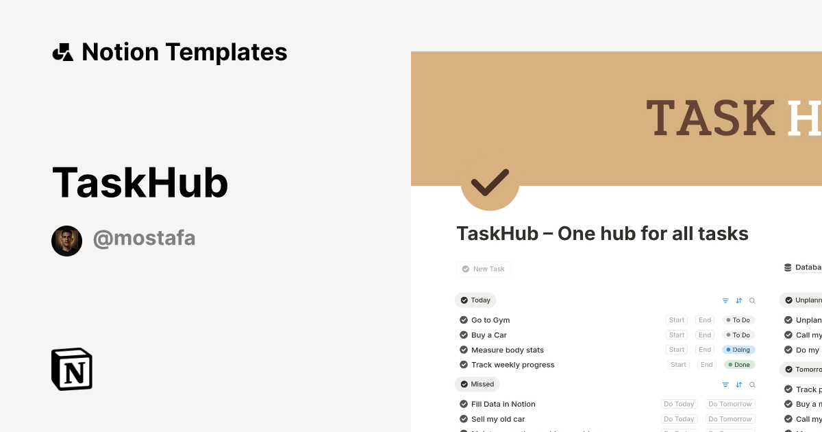 TaskHub Template by Mostafa Yasser | Notion Marketplace
