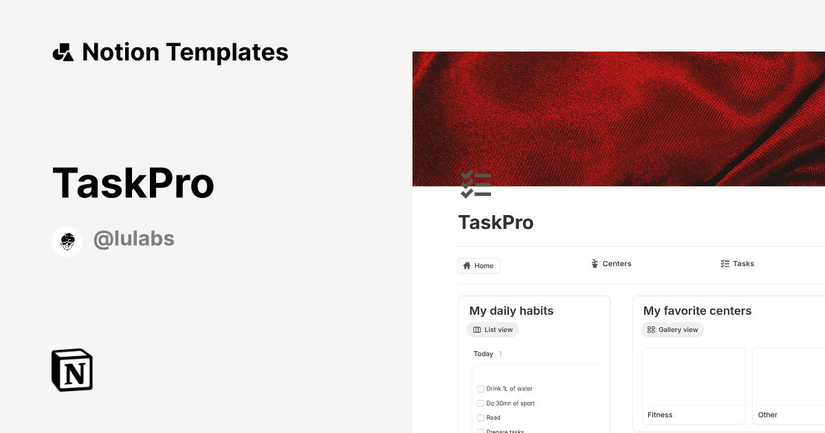 TaskPro Template by Lu Labs | Notion Marketplace