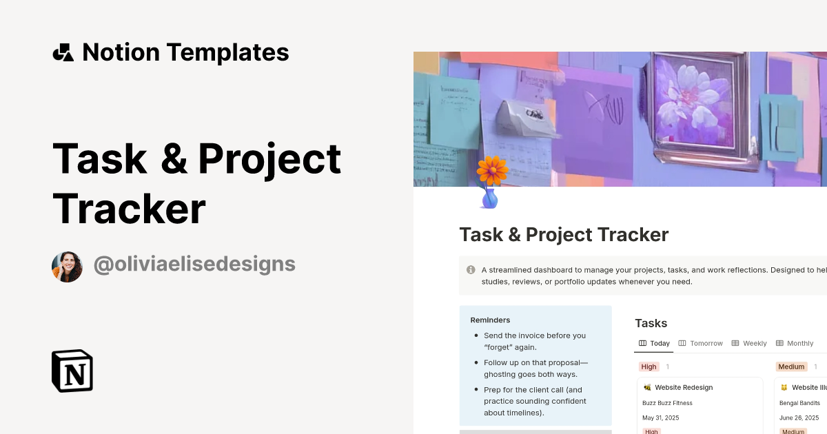 Task & Project Tracker Template by Olivia Boutch | Notion Marketplace