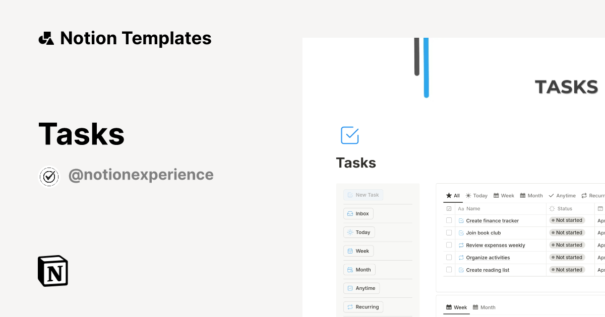 Tasks Template by The Notion Experience | Notion Marketplace