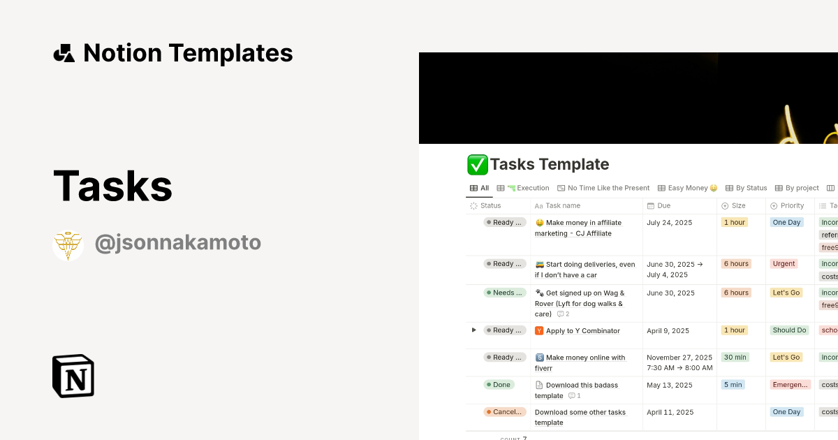 Tasks Template by Json Nakamoto | Notion Marketplace