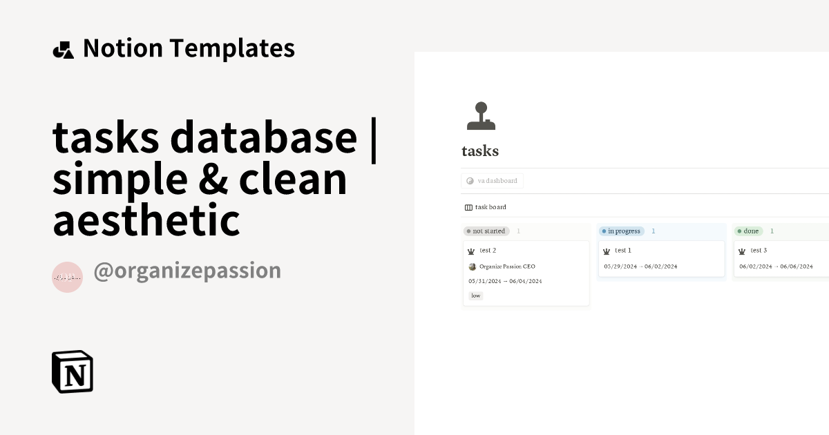 tasks database | simple & clean aesthetic Template | Notion Marketplace