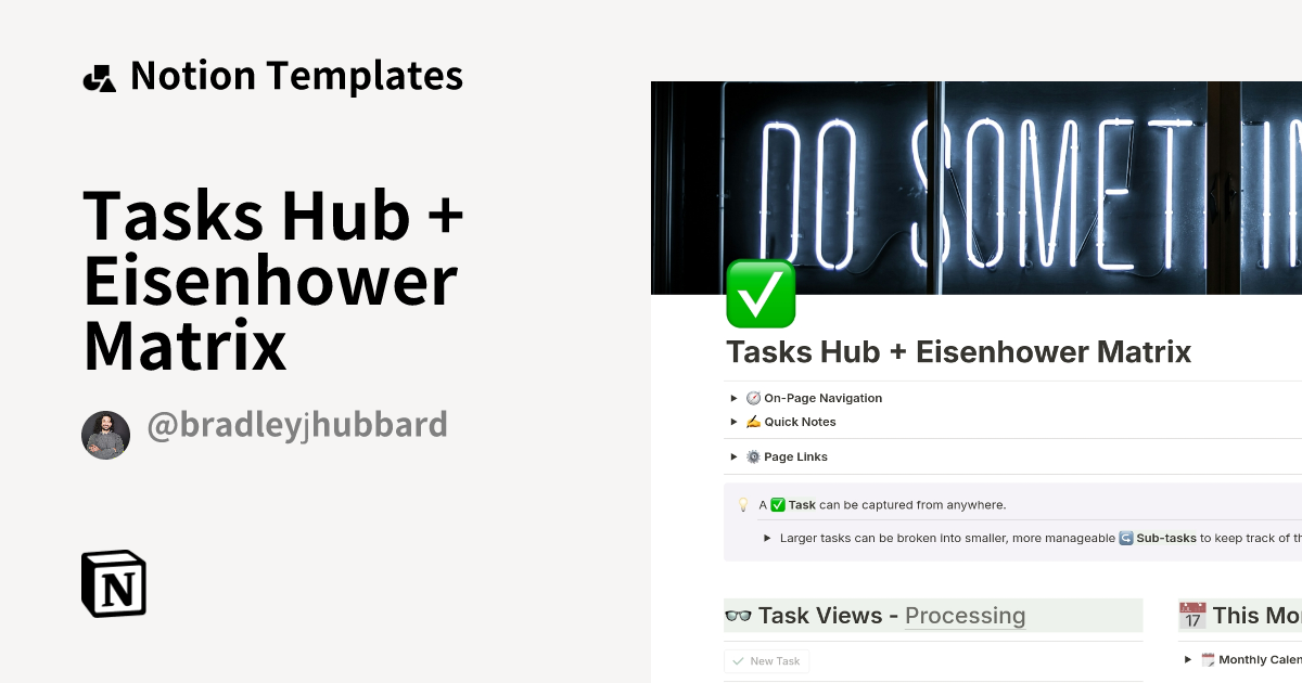 Tasks Hub + Eisenhower Matrix Template by Bradley J. Hubbard | Notion ...