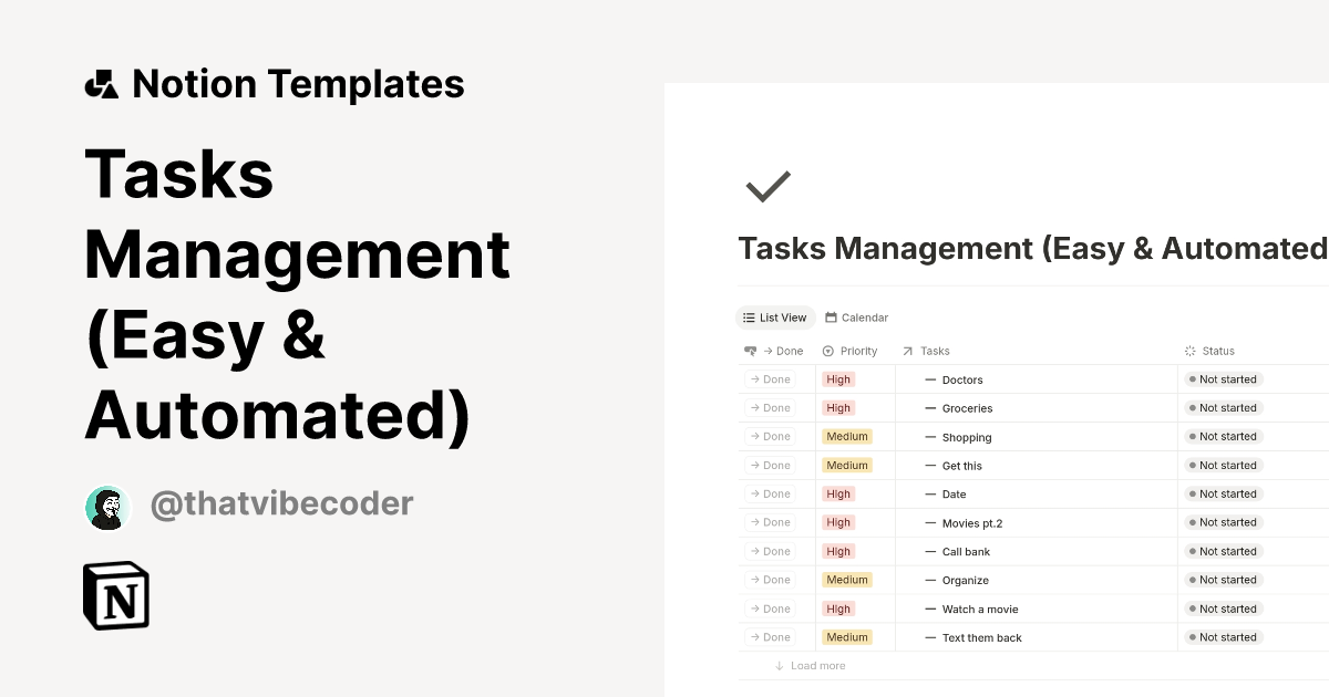 Tasks Management (Easy & Automated) Template | Notion Marketplace
