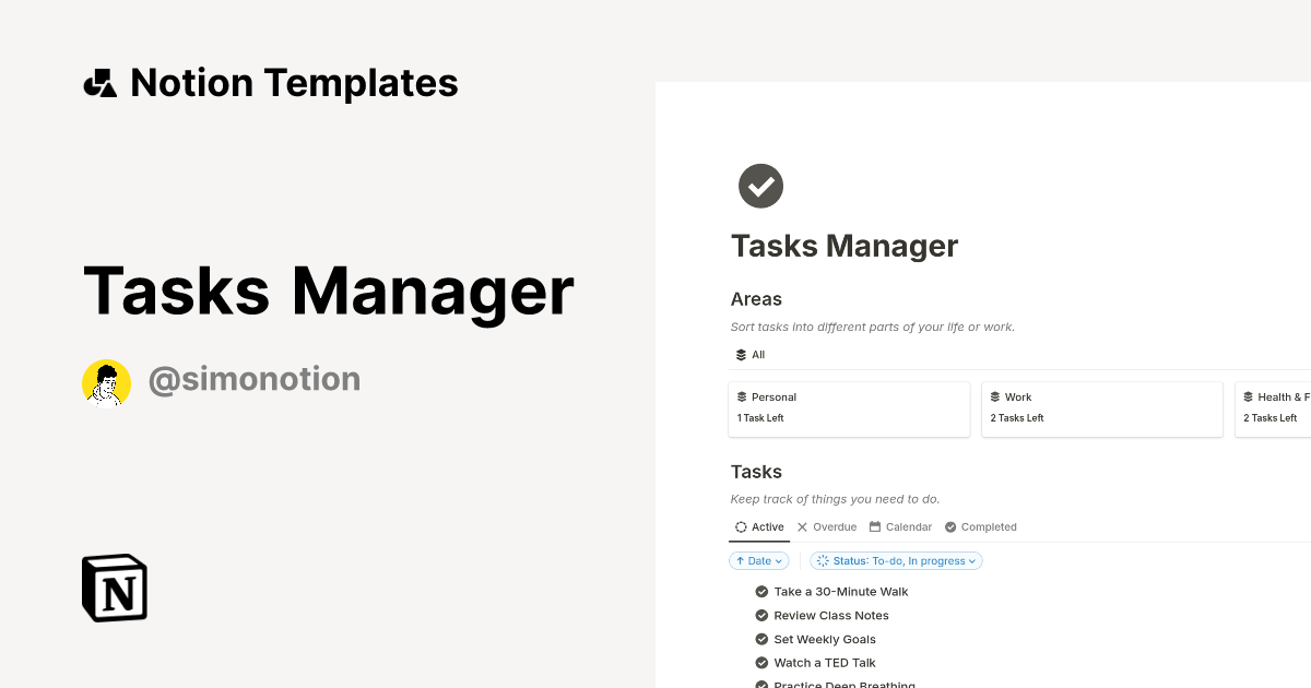 Tasks Manager Template by Simo | Notion Marketplace