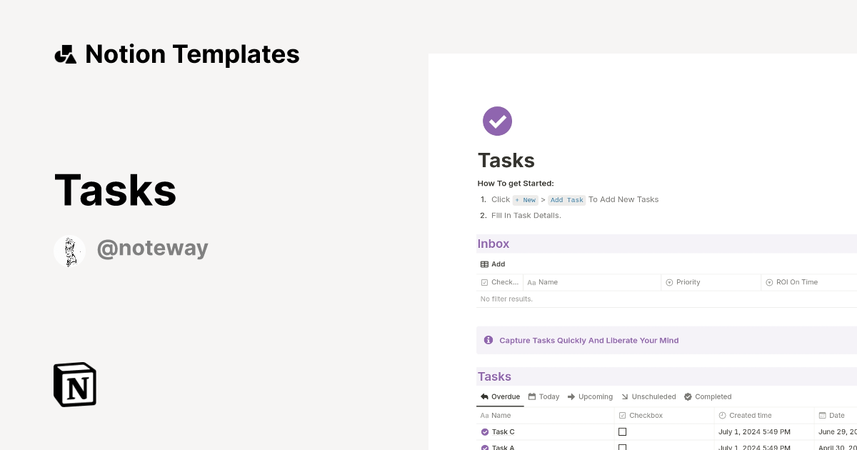 Tasks Template by Noteway | Notion Marketplace