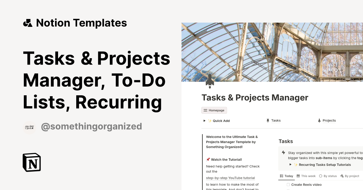 Tasks & Projects Manager, To-Do Lists, Recurring Template by Something Organized | Notion ...