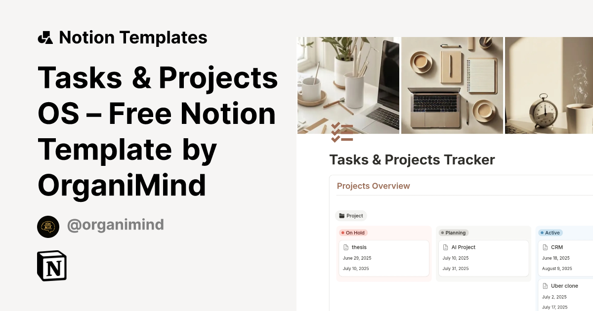 Tasks & Projects OS – Free Notion Template by OrganiMind Template | Notion Marketplace