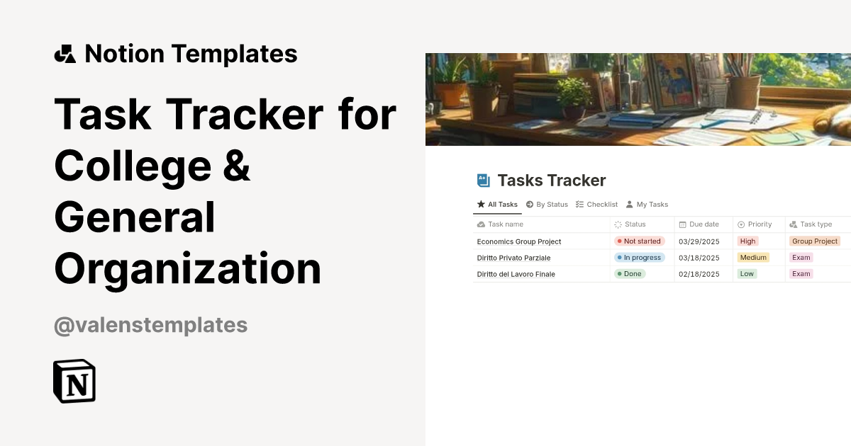 Task Tracker for College & General Organization Template | Notion Marketplace