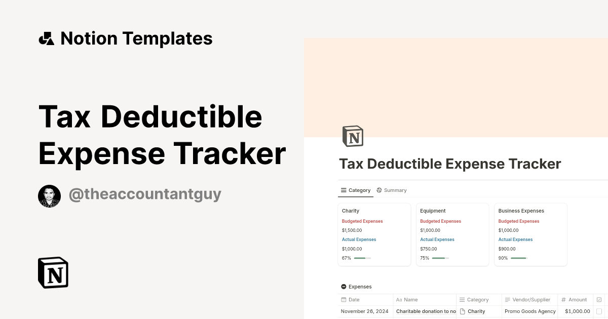 Tax Deductible Expense Tracker Template by theaccountantguy ...