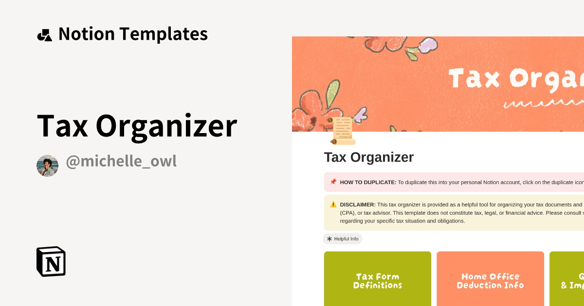 Tax Organizer Template by Secret O.W.L. Society | Notion Marketplace