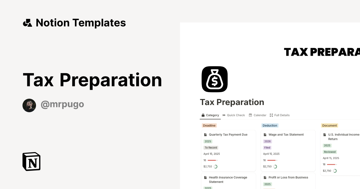 Tax Preparation Template by mrpugo | Notion Marketplace