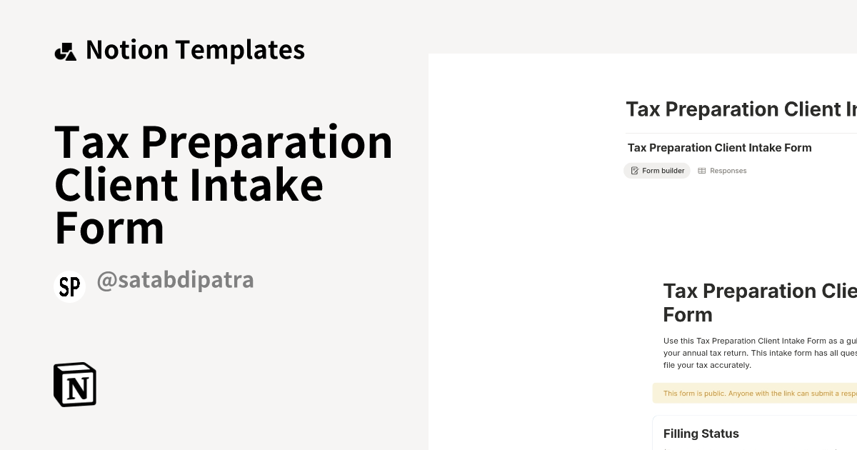 Tax Preparation Client Intake Form Template | Notion Marketplace