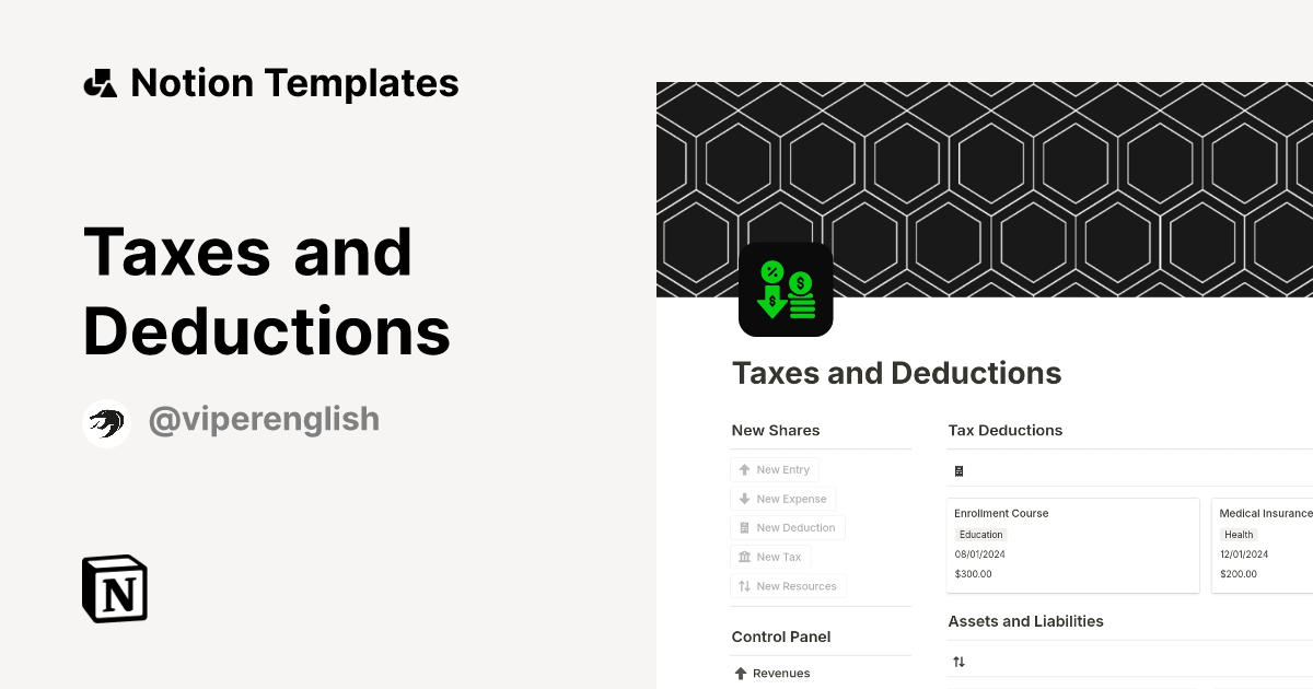 Taxes and Deductions Template | Notion Marketplace