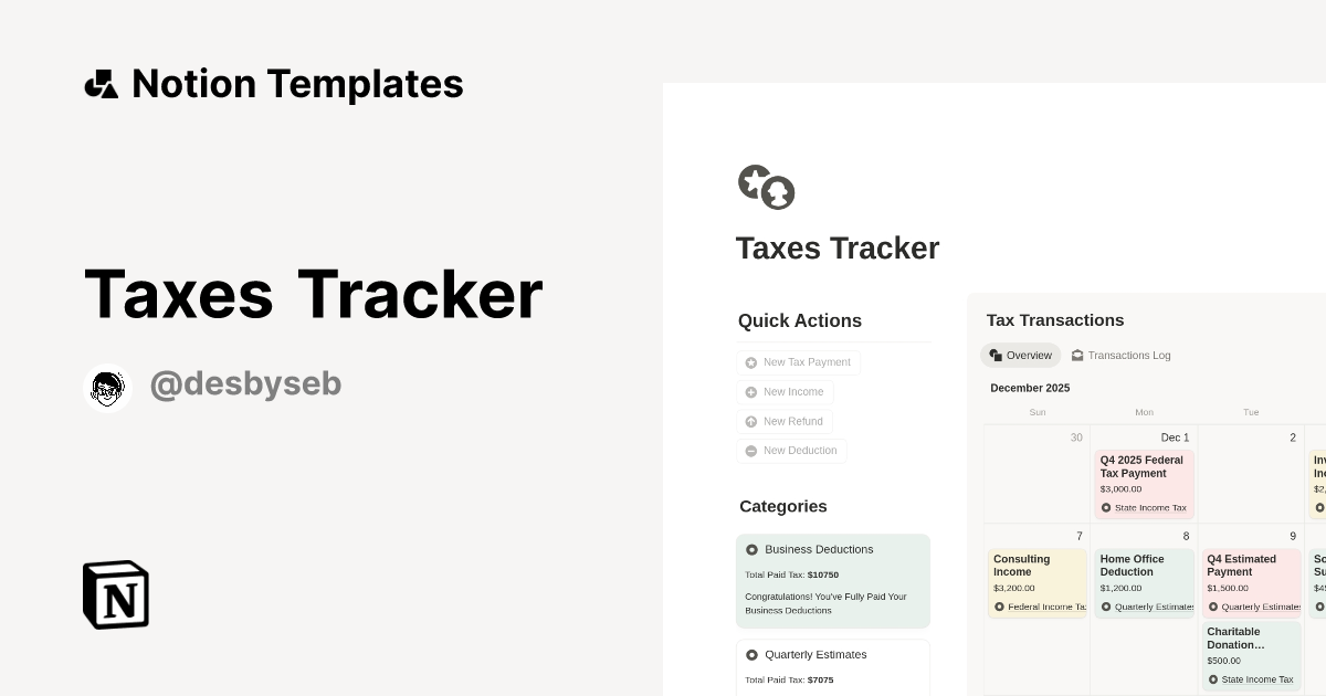 Taxes Tracker Template | Notion Marketplace