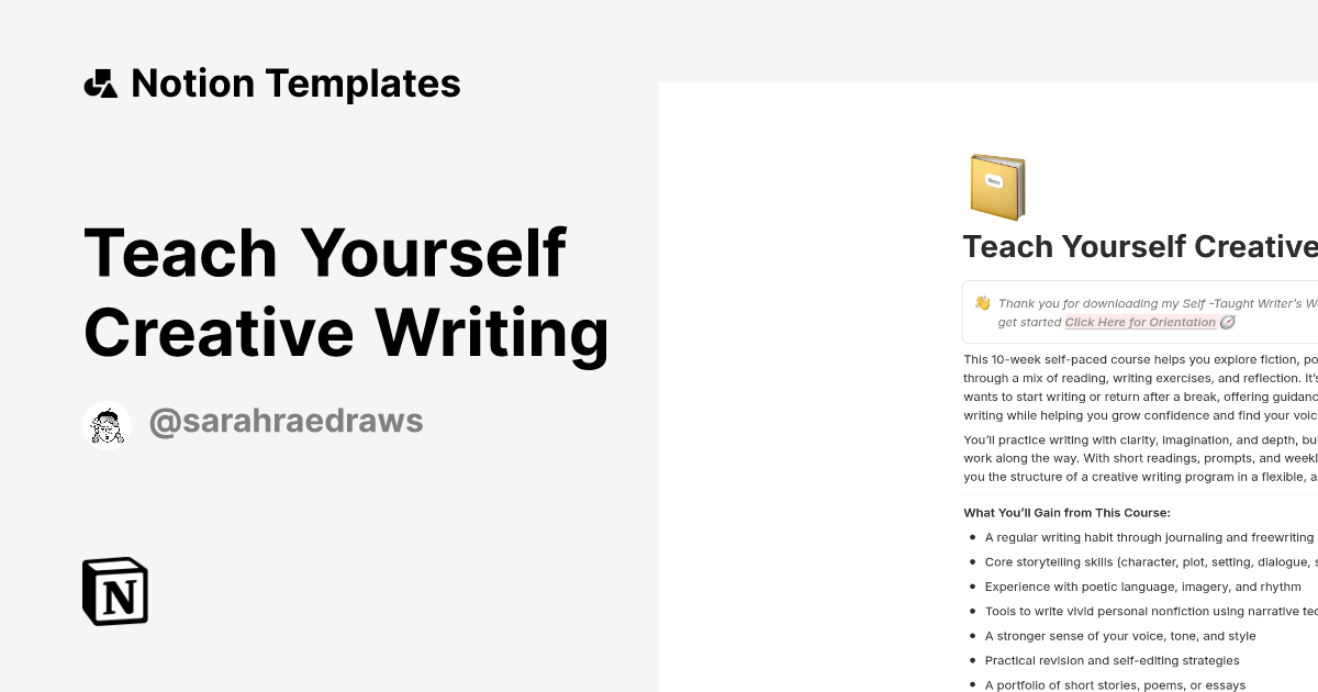 Teach Yourself Creative Writing Template | Notion Marketplace