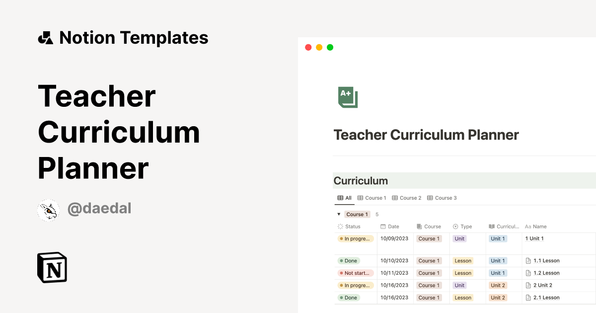 Teacher Curriculum Planner Template by Daedal | Notion Marketplace