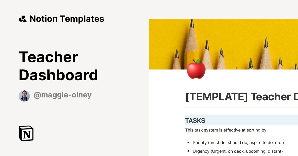 Teacher Dashboard Template by Maggie Olney | Notion Marketplace