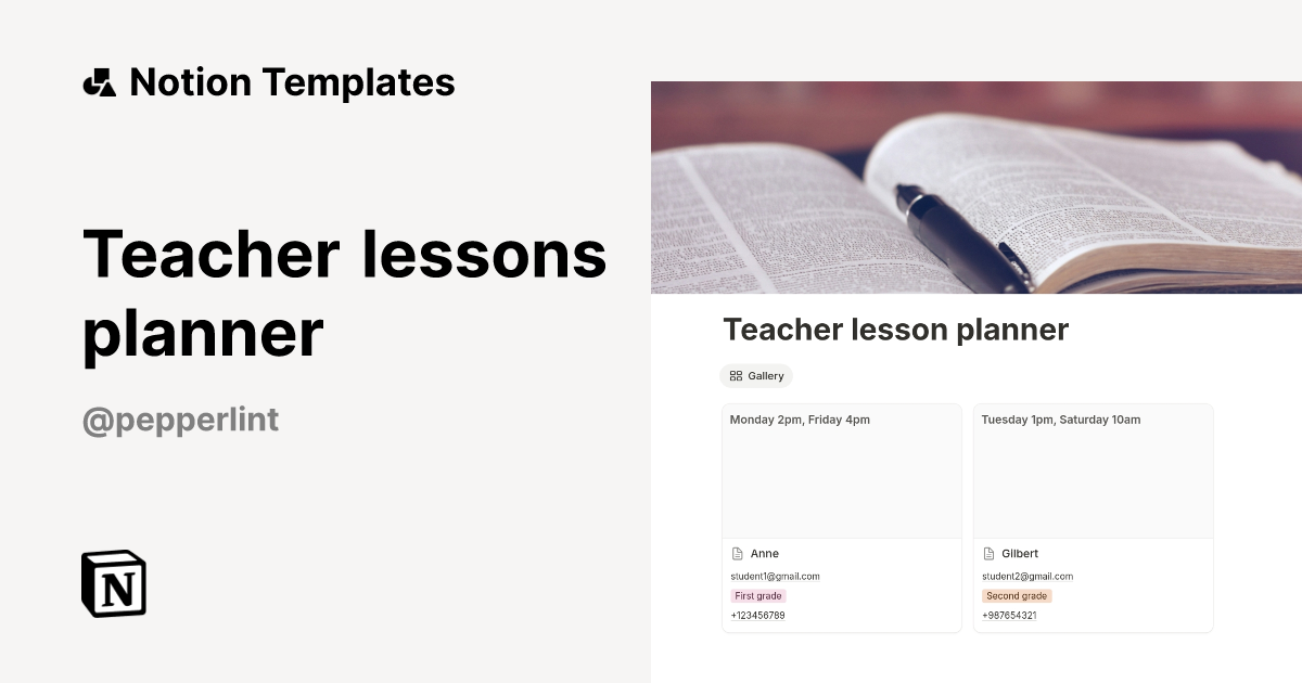 Teacher lessons planner Template by pepperlint | Notion Marketplace