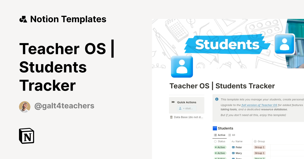 Teacher OS | Students Tracker Template by Galt | Teacher OS | Notion ...