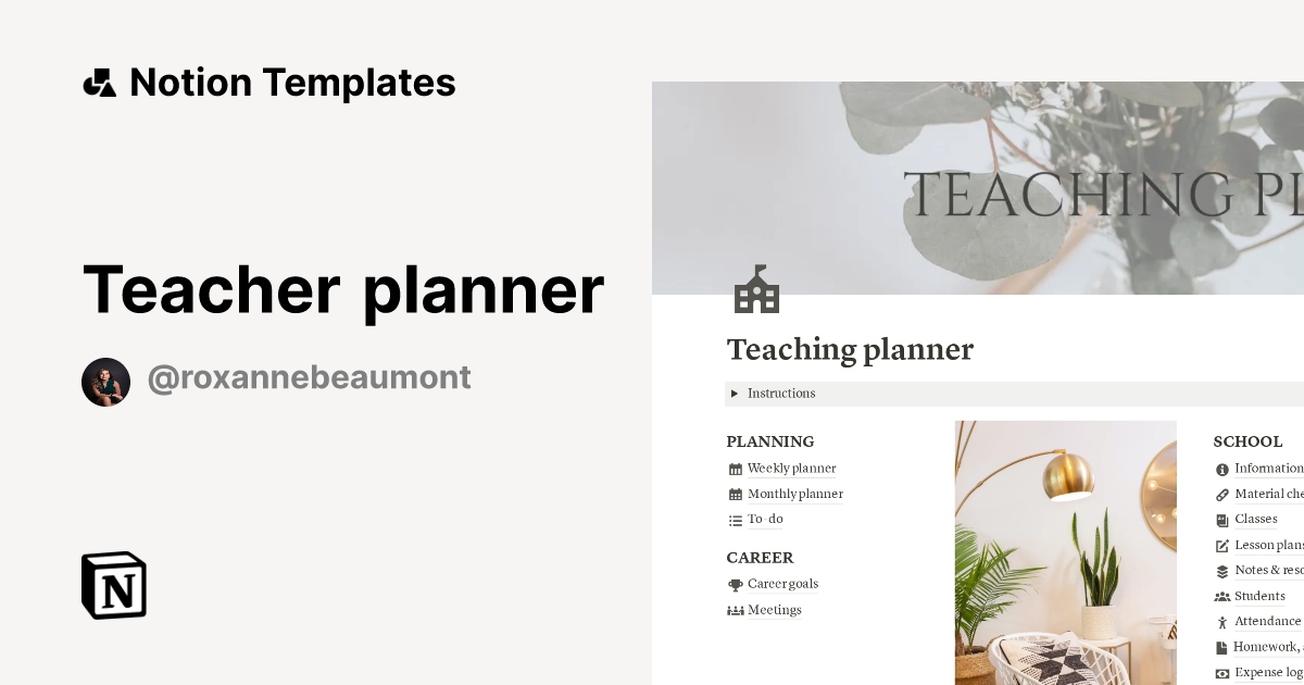 Teacher planner Template by Roxanne Beaumont | Notion Marketplace