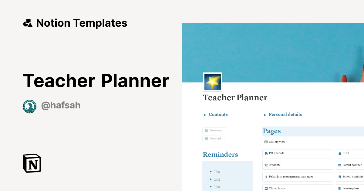 Teacher Planner Template by Hafsah I | Notion Marketplace