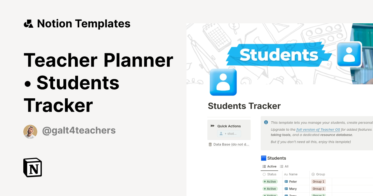 Teacher Planner • Students Tracker Template | Notion Marketplace