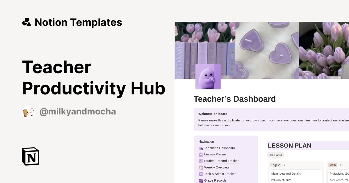 Teacher Productivity Hub Template by mochamocha | Notion Marketplace