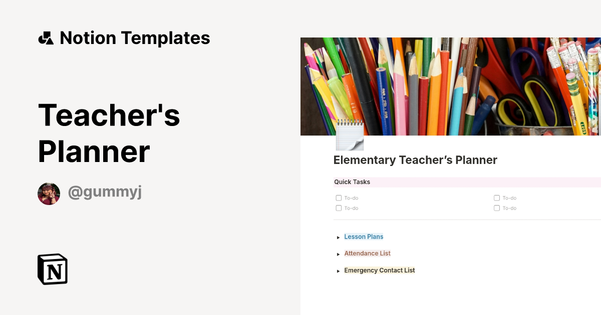 Teacher's Planner Template by GummyJ | Notion Marketplace