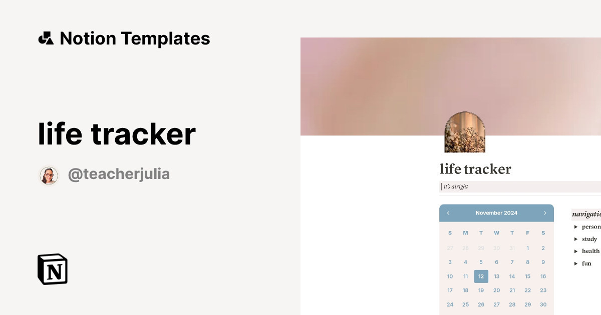 life tracker Template by Teacher Ju | Notion Marketplace