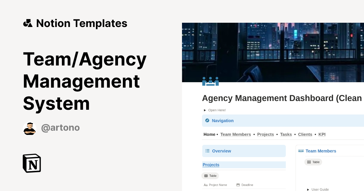 Team/Agency Management System Template by Artono Creates | Notion ...