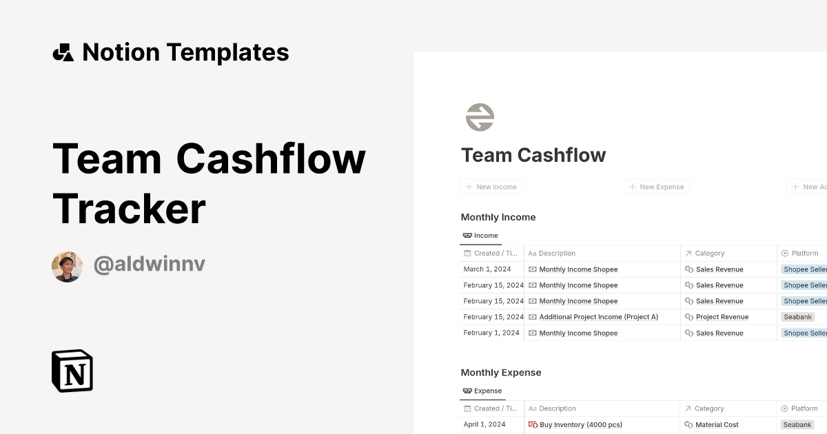 Team Cashflow Tracker Template by Aldwin Nou | Notion Marketplace