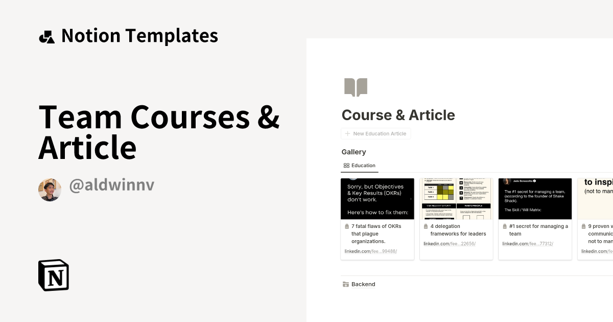 Team Courses & Article Template by Aldwin Nou | Notion Marketplace