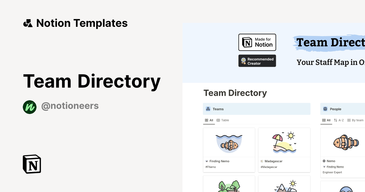 Team Directory Template by Notioneers | Notion Marketplace