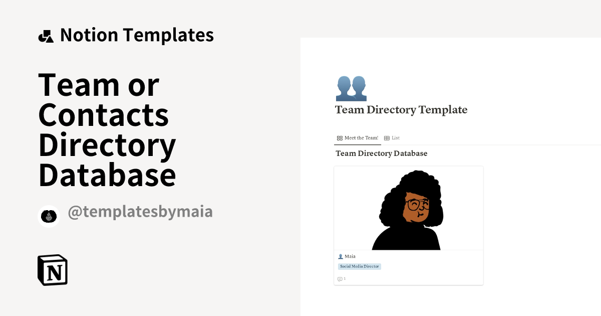 Team or Contacts Directory Database Template by Templates by Maia ...