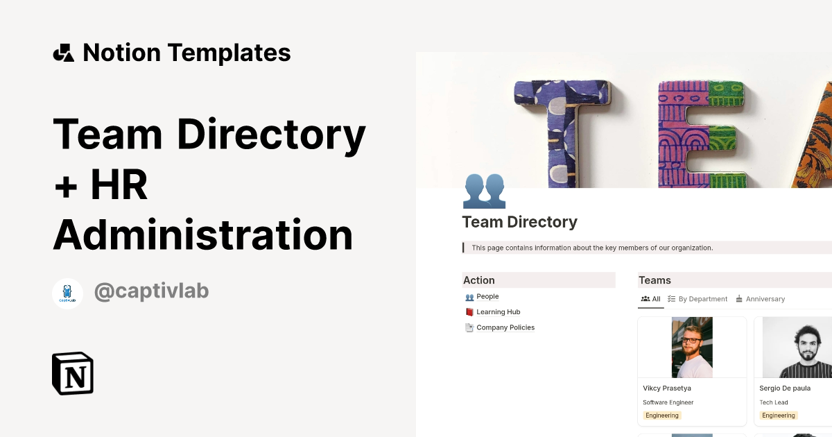 Team Directory + HR Administration Template by Captivlab | Notion ...