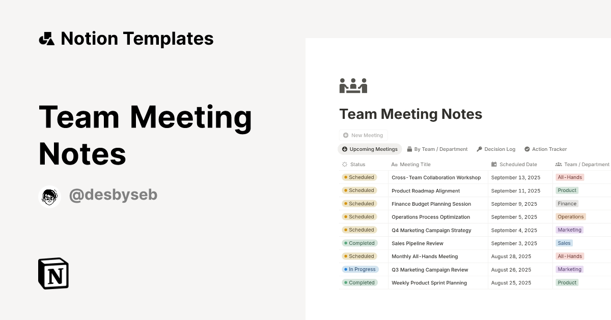 Team Meeting Notes Template by desbyseb | Notion Marketplace