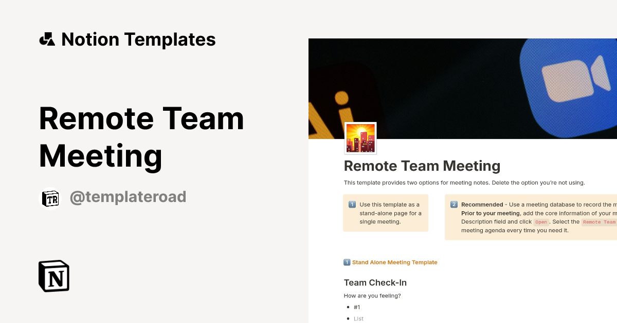 Remote Team Meeting Template by Template Road | Notion Marketplace